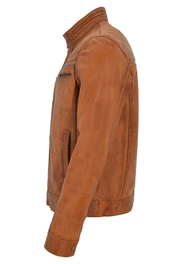 Distressed Tan Leather Motorcycle Jacket For Men - Ultimate Leather Jackets